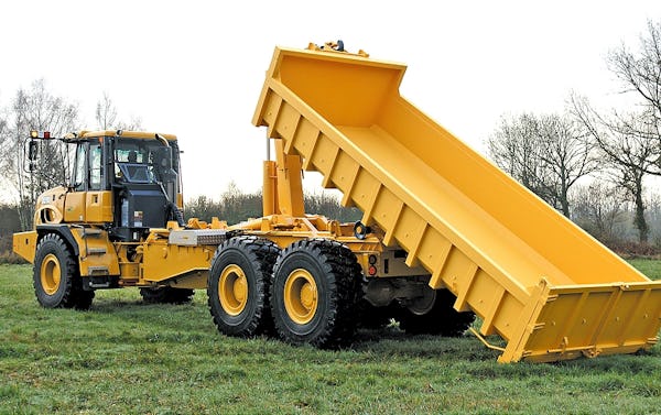 Haakarmsysteem op Bell dumper en Dash 9 machines van Hyundai